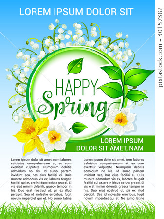 Vector spring flowers poster of daffodils bloom - Stock Illustration ...