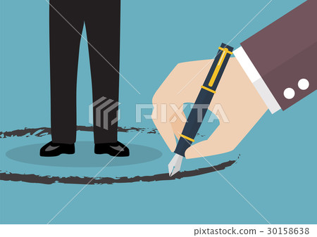 man stand inside a circle painted by big hand - Stock Illustration ...