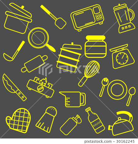 Yellow Kitchenware outline icons background - Stock Illustration ...