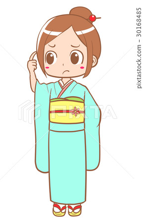 Kimono girl (worrying pose) - Stock Illustration [30168485] - PIXTA
