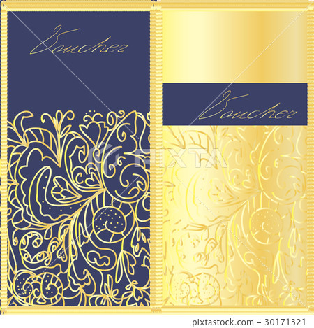 Vertical voucher on a dark blue and gold - Stock Illustration [30171321 ...