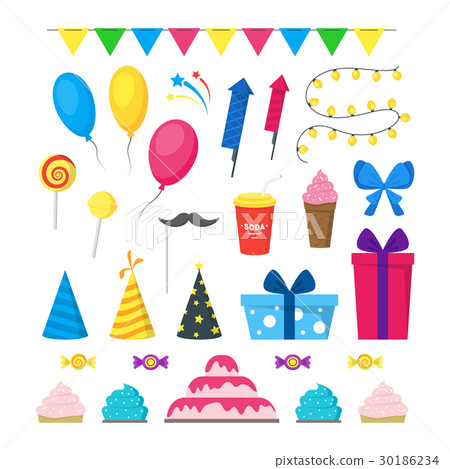 Cartoon Party Holiday Color Icons Set. Vector - Stock Illustration ...
