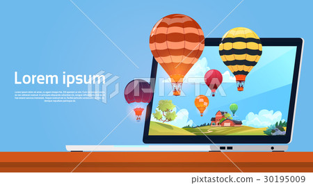 Modern Laptop Computer With Colorful Air Balloons - Stock Illustration ...