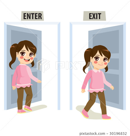 Girl Enter Exit Door - Stock Illustration [30196832] - PIXTA