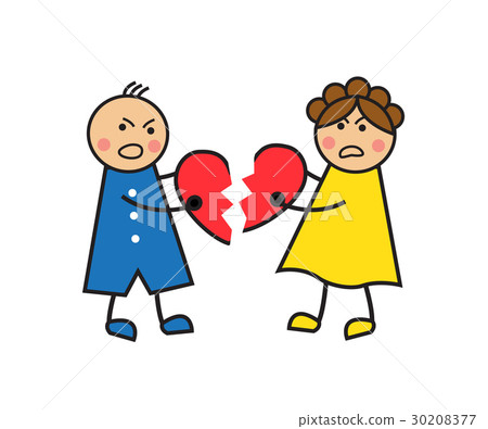 Cartoon a couple quarrel, cry and tear heart - Stock Illustration ...