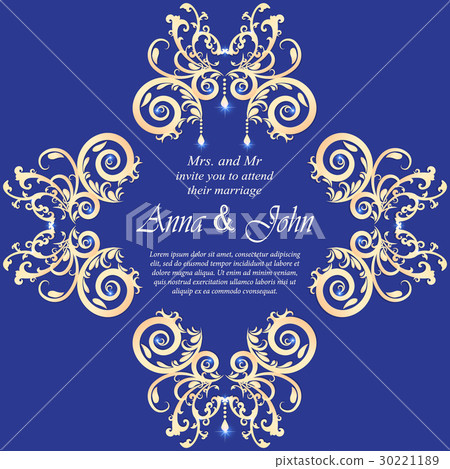 Wedding card, Invitation card on blue background - Stock Illustration ...