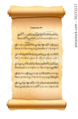 Old textured scroll with musical composition sheet - Stock Illustration ...