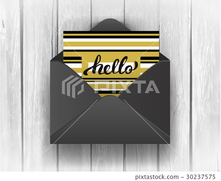 Black opened envelope with Hello Lettering on - Stock Illustration ...
