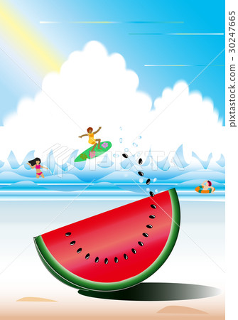 Watermelon, sea and surfing - Stock Illustration [30247665] - PIXTA