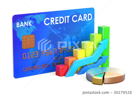 Credit card with chart and diagram, 3D rendering - Stock Illustration ...