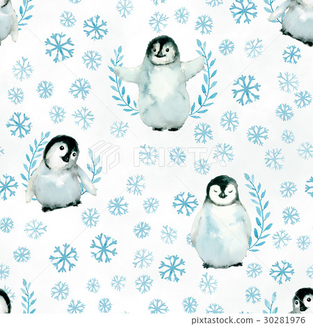 Snowflake penguin pattern background illustration - Stock Illustration ...