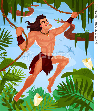 Vector Tarzan swinging on vines-插圖素材 [30297183] - PIXTA圖庫