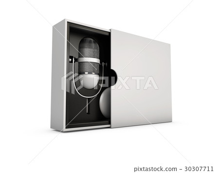 Box with microphone isolated white 3d Illustration - Stock Illustration ...