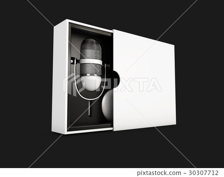 3d Illustration Box with microphone isolated black - Stock Illustration ...