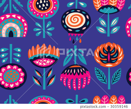 Seamless pattern with scandinavian flowers - Stock Illustration ...