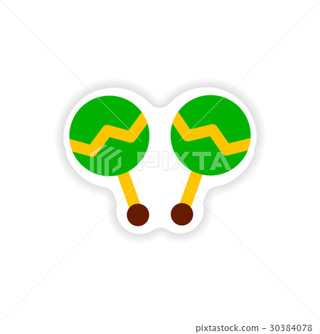stylish paper sticker on white background maracas - Stock Illustration ...