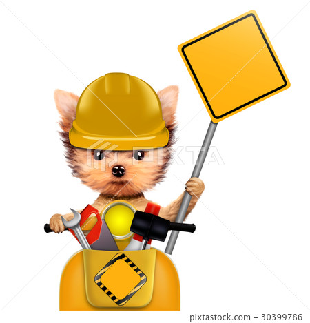 Funny dog with construction tools isolated on - Stock Illustration ...