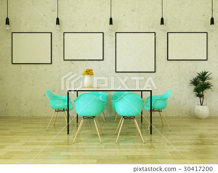 Modern dining table with turquoise chairs - Stock Illustration ...