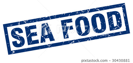 square grunge blue sea food stamp - Stock Illustration [30430881] - PIXTA