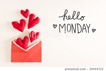 Hello Monday message with red heart cushions - Stock Photo [30444333 ...