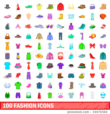 100 fashion icons set, cartoon style - Stock Illustration [30470368 ...