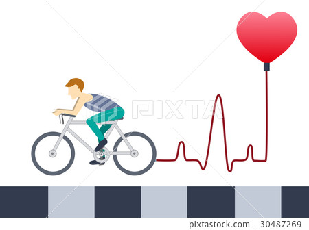 young man riding bicycle with EKG heart on white b - Stock Illustration ...