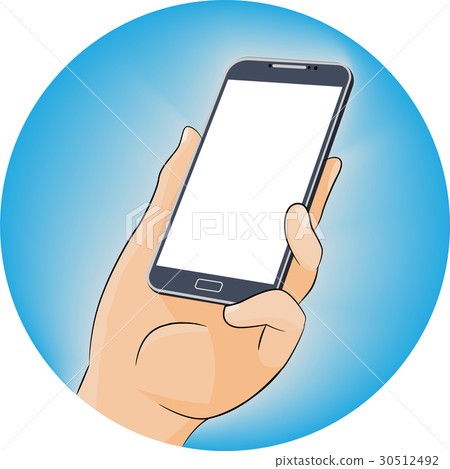 Hand holding mobile phone in flat design style - Stock Illustration ...