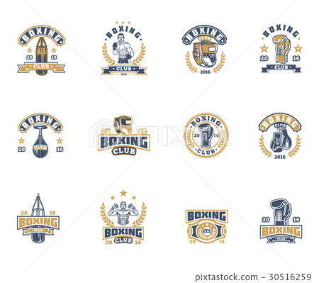 Set boxing badges, stickers isolated on white. - Stock Illustration ...