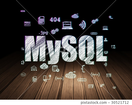 Programming concept: MySQL in grunge dark room - Stock Illustration ...