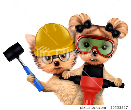 Funny couple of puppies with tools - Stock Illustration [30533237] - PIXTA