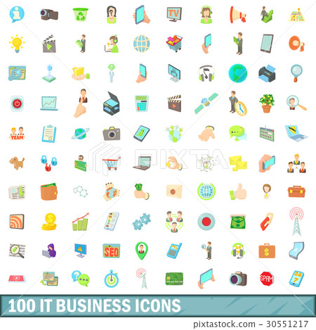 100 it business icons set, cartoon style - Stock Illustration [30551217 ...