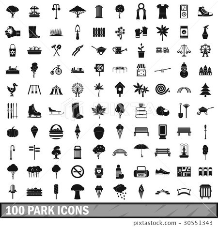 100 park icons set in simple style - Stock Illustration [30551343] - PIXTA