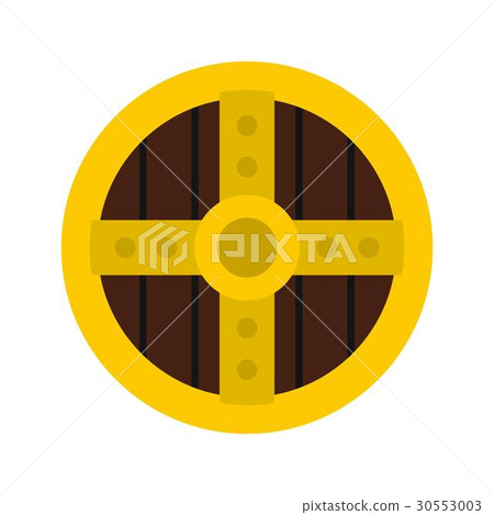 Round protective shield icon, flat style - Stock Illustration [30553003 ...