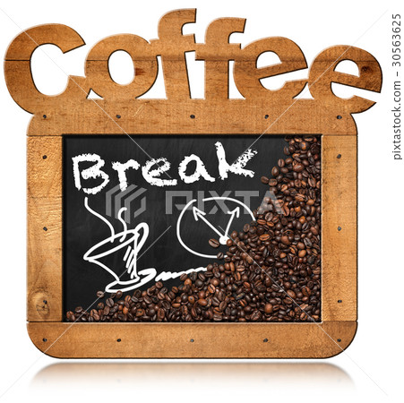 Coffee Break - Blackboard with Coffee Beans - Stock Illustration ...