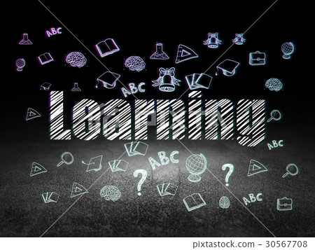 Studying concept: Learning in grunge dark room - Stock Illustration ...