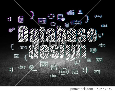 Software concept: Database Design in grunge dark - Stock Illustration ...