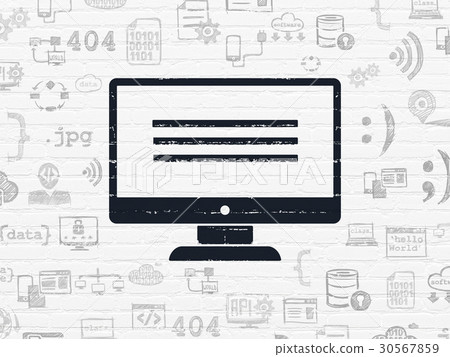 Software concept: Monitor on wall background - Stock Illustration ...