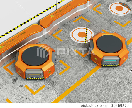 Orange logistics transportation support robot... - Stock Illustration ...