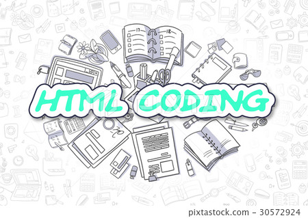 HTML Coding - Cartoon Green Word. Business Concept - Stock Illustration ...