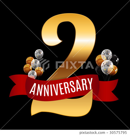 Golden 2 Years Anniversary Template with Red - Stock Illustration ...