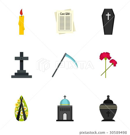 Burial icons set, flat style - Stock Illustration [30589498] - PIXTA