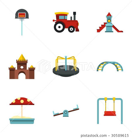 Playground equipment icons set, flat style - Stock Illustration ...
