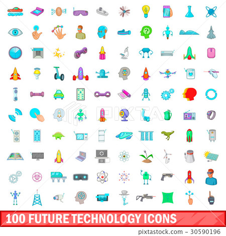 100 future technology icons set, cartoon style - Stock Illustration ...
