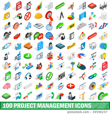 100 project management icons set, isometric style - Stock Illustration ...