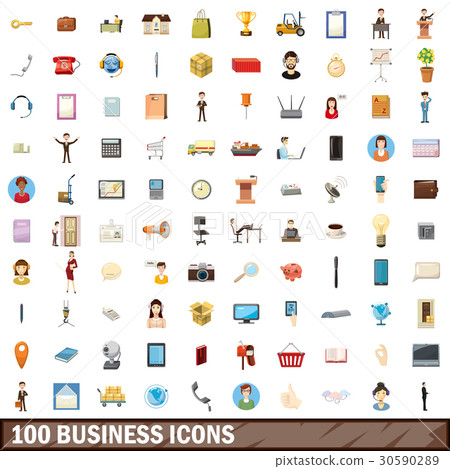 100 business icons set, cartoon style - Stock Illustration [30590289 ...