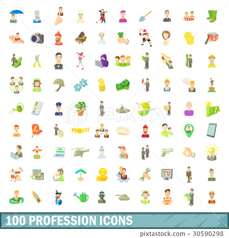 100 profession icons set, cartoon style - Stock Illustration [30590298 ...