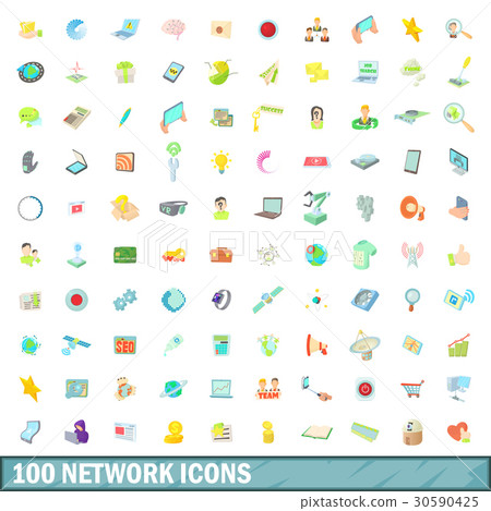 100 network icons set, cartoon style - Stock Illustration [30590425 ...