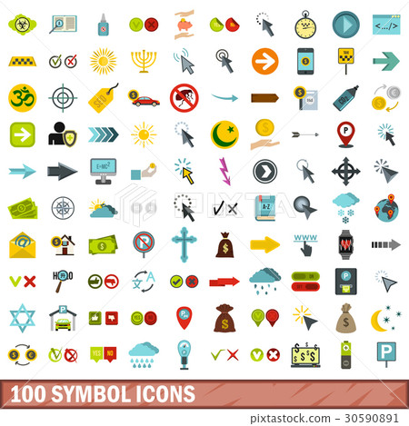 100 symbol icons set, flat style - Stock Illustration [30590891] - PIXTA