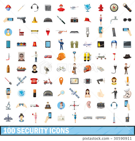 100 security icons set, cartoon style - Stock Illustration [30590911 ...