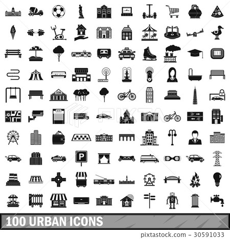 100 urban icons set, simple style - Stock Illustration [30591033] - PIXTA